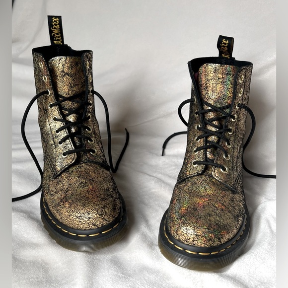 Dr. Martens | Shoes | Dr Marten 46 Pascal Gold Metallic Glitter Iridescent Crackle Boots | Poshmark